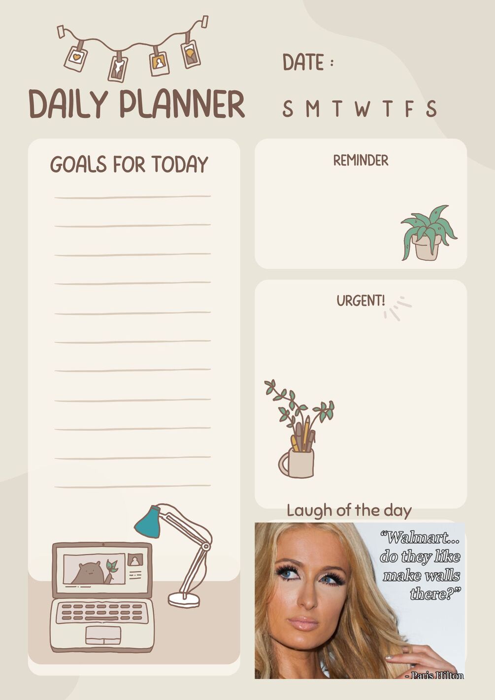 Daily planner with a little humor