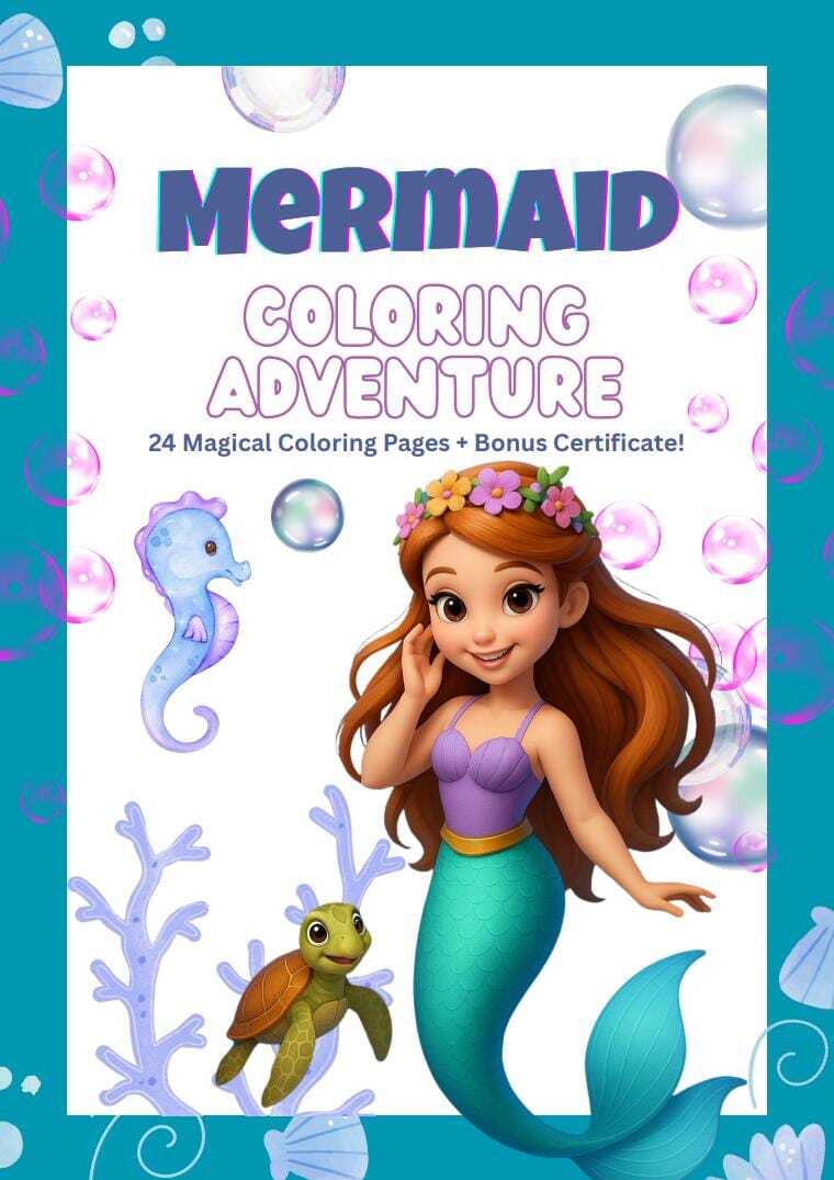 Mermaid Coloring Adventure – Printable Coloring Book for Kids Instant ...
