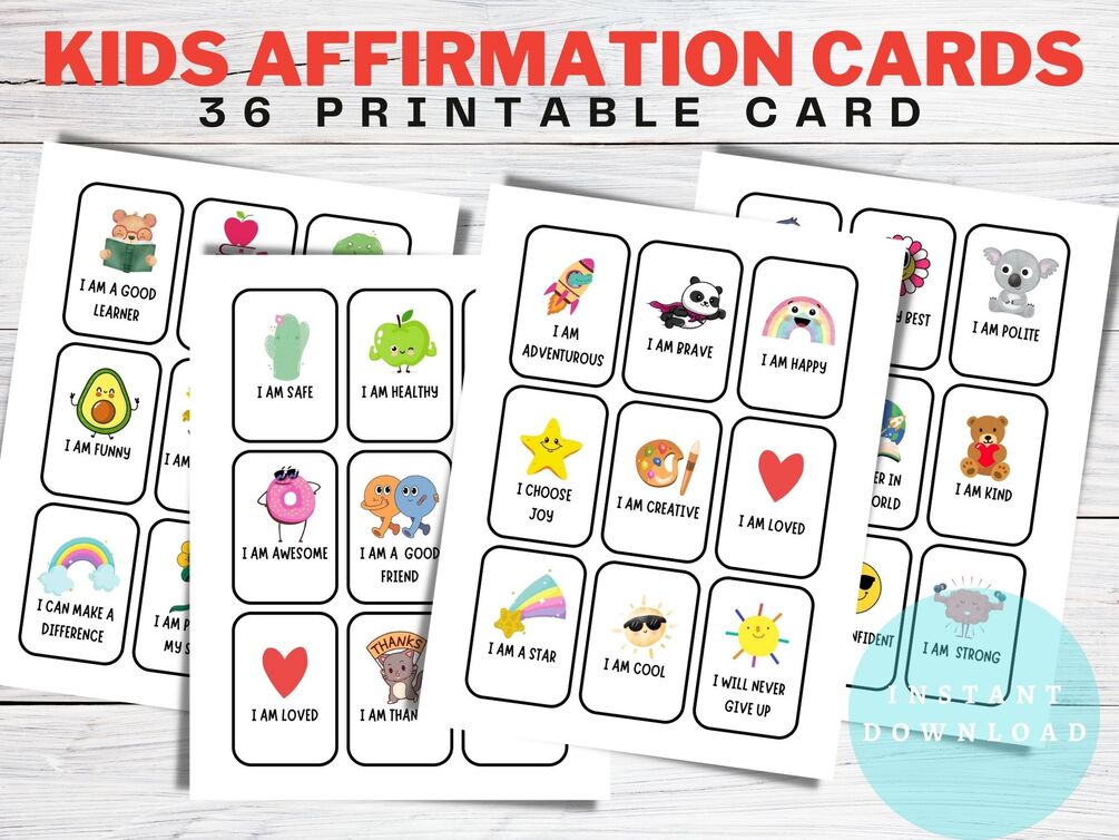 Affirmation Cards For kids | Children's Printable Positive Affirmation ...