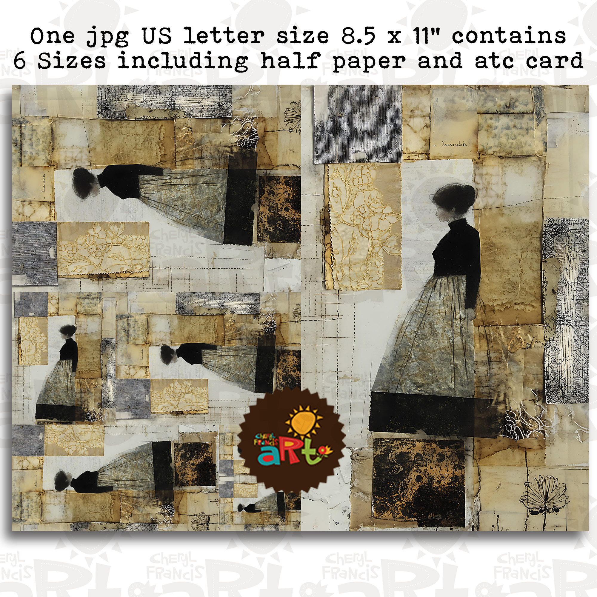 Lady on Gold Collage No.100 Printable Junk Journal Half Paper for Book ...