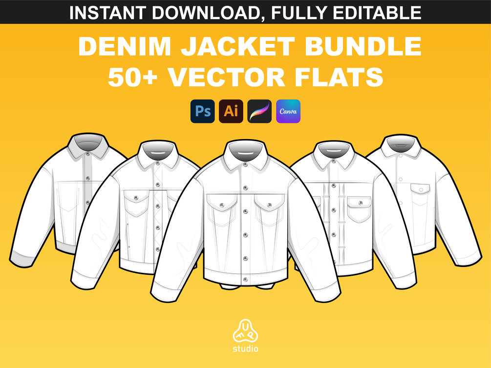Denim Jacket Mockups Bundle for Clothing Tech Packs