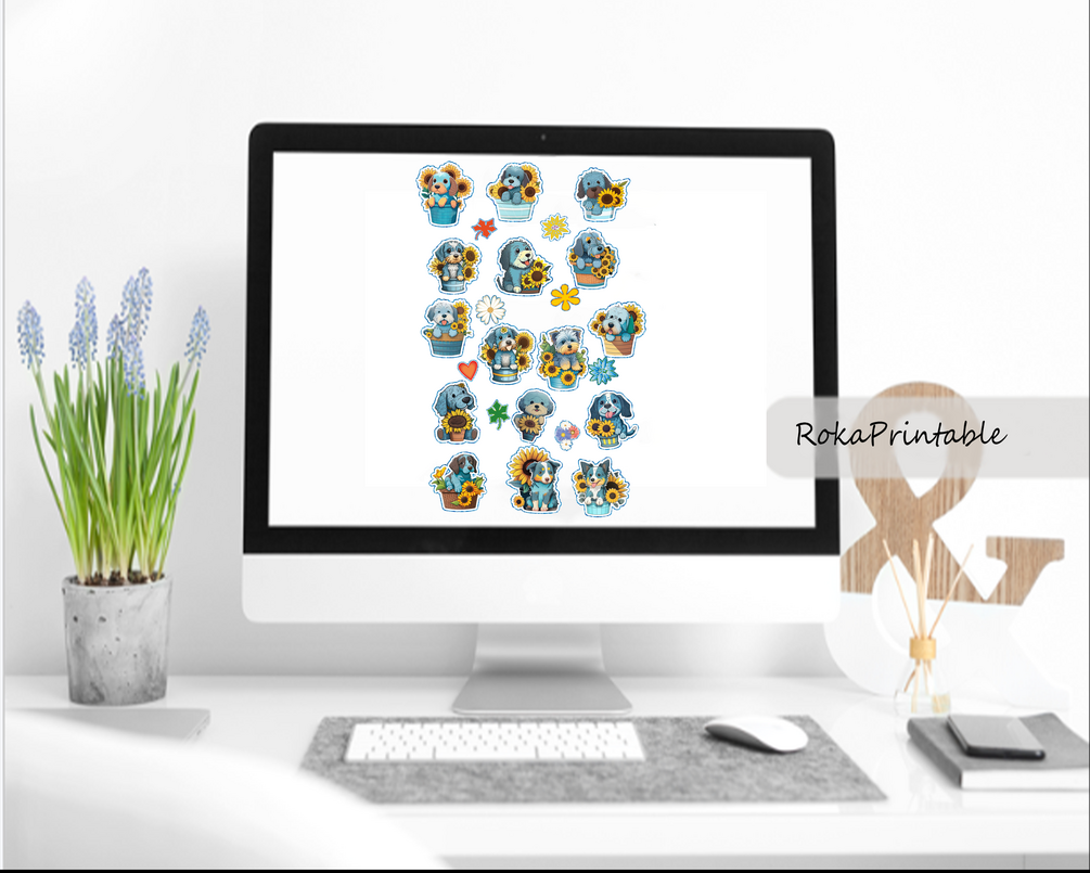 stickers of a cute dog Digital download, cartoon illustration