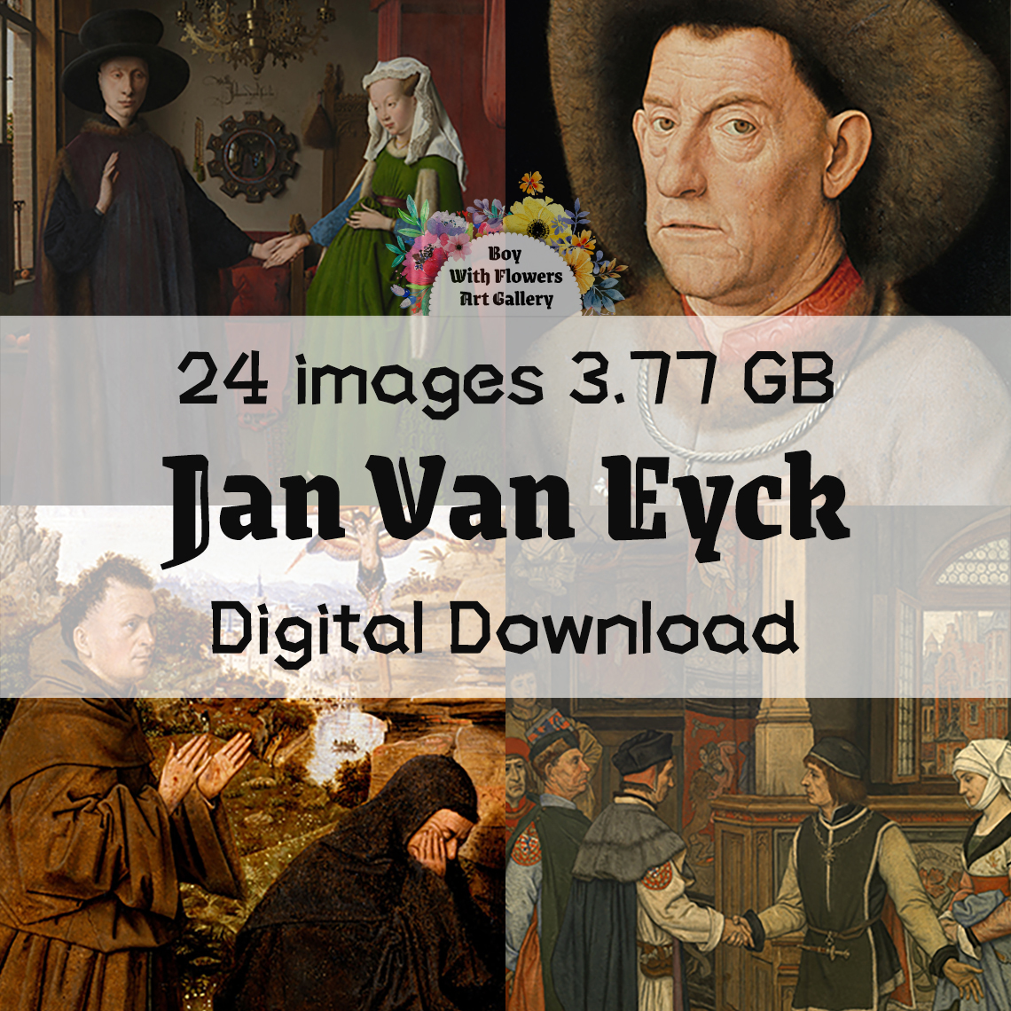 24 digital images of Jan Van Eyck paintings, people landscape still ...