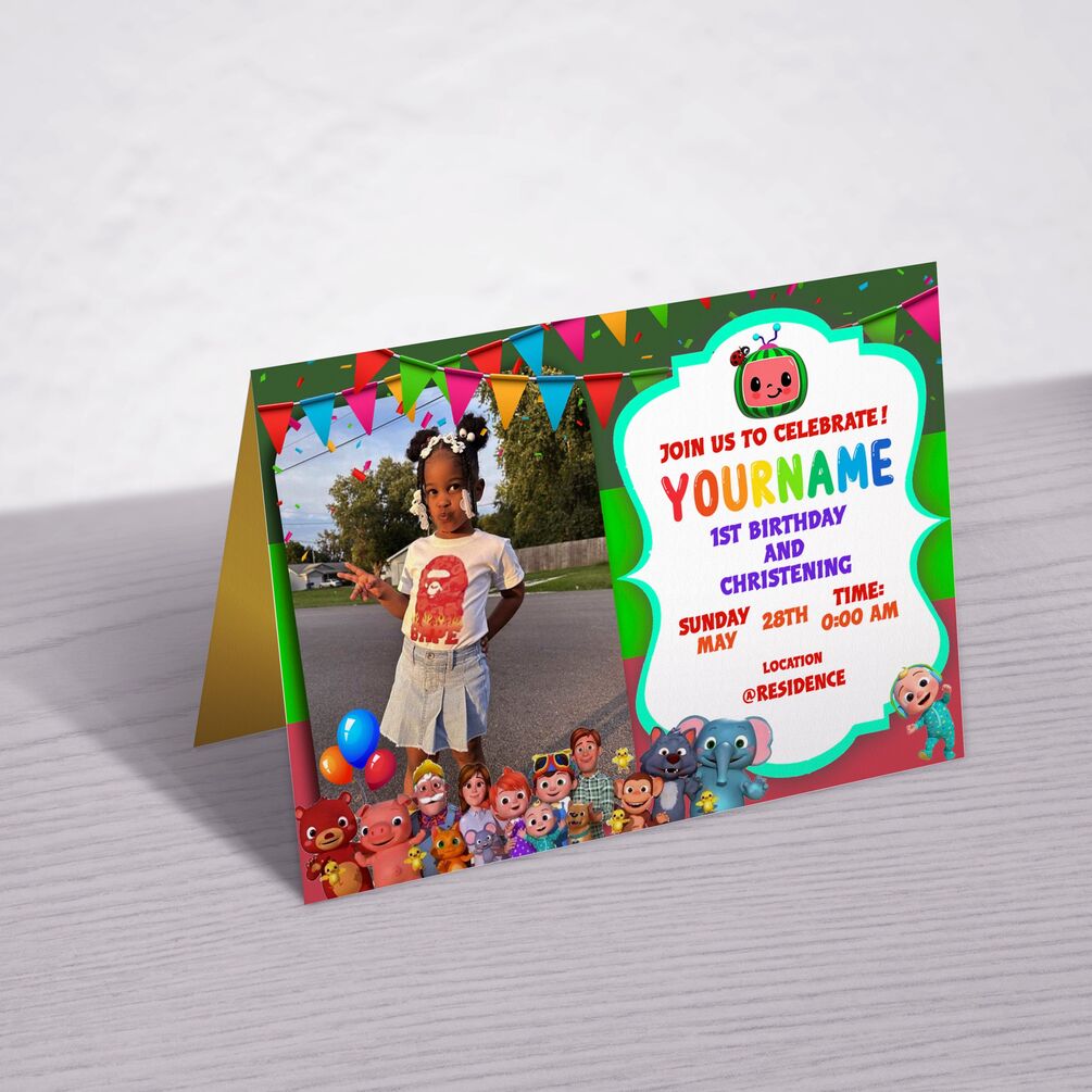 Editable cocomelon kids birthday party invitation template (PSD)