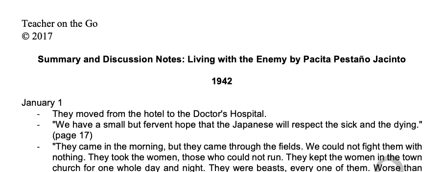 Discussion Notes: Living with the Enemy by Pacita Pestaño Jacinto