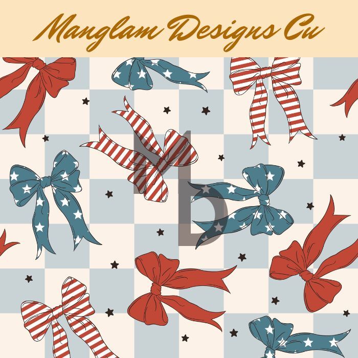 Coquette Bows seamless repeat pattern, USA independence, Red Blue White ...
