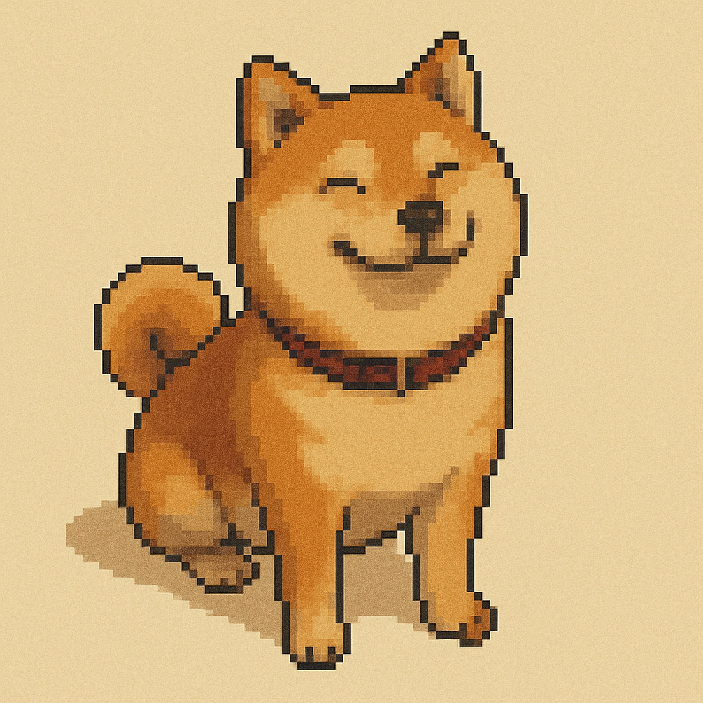 Pixel Pup Charm: Meet the Smiling Shiba Inu