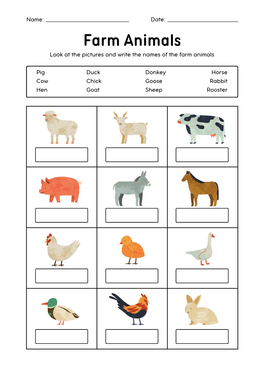 Animals practice name