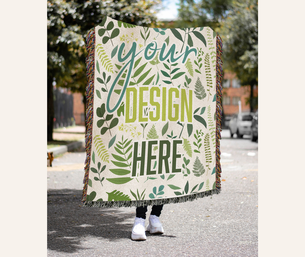 Woman Holding Woven Blanket, Woven Throw Blanket Mock Up, Photoshop ...