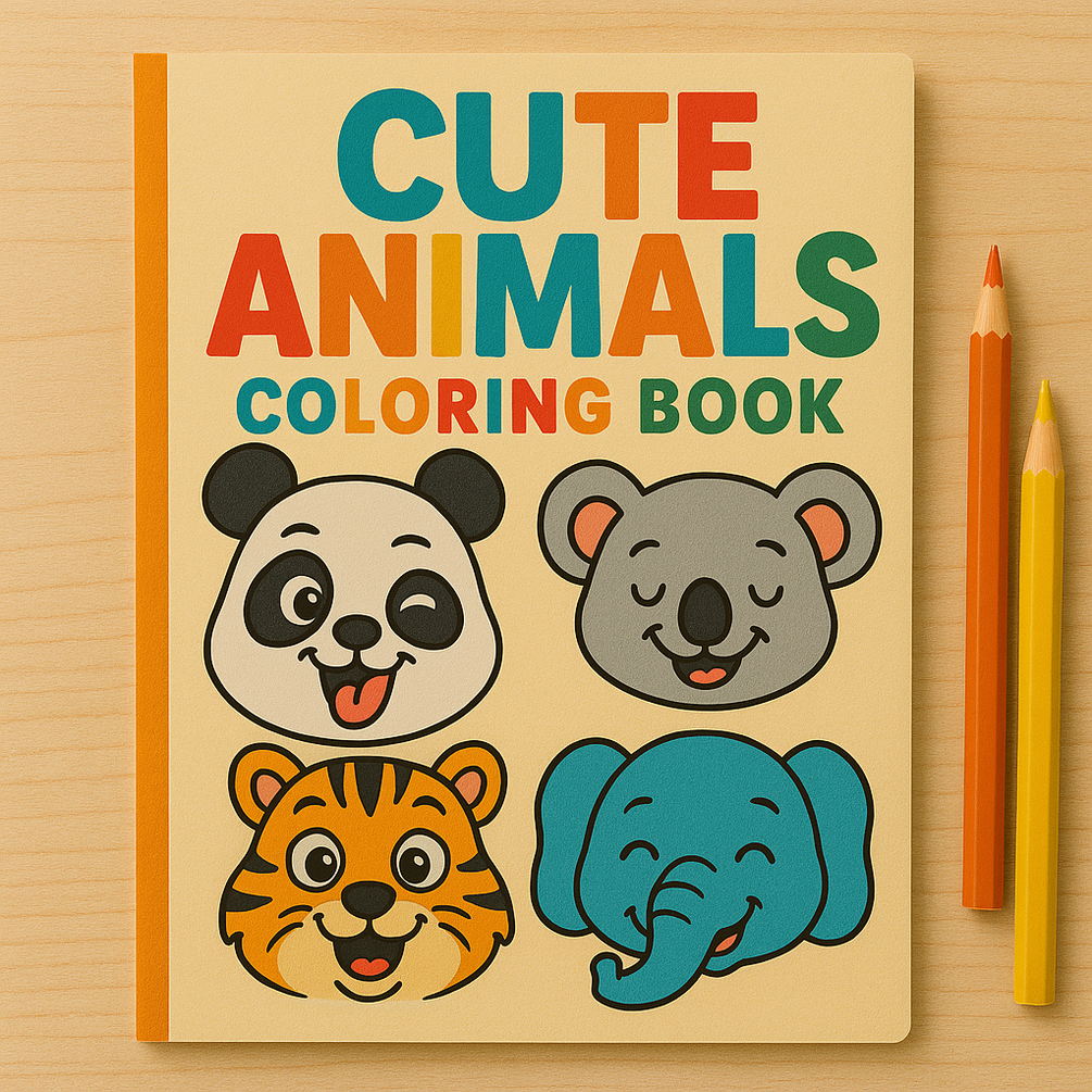 Cute Cartoon Face Coloring Book – Kawaii Animal Head Icons to Color ...