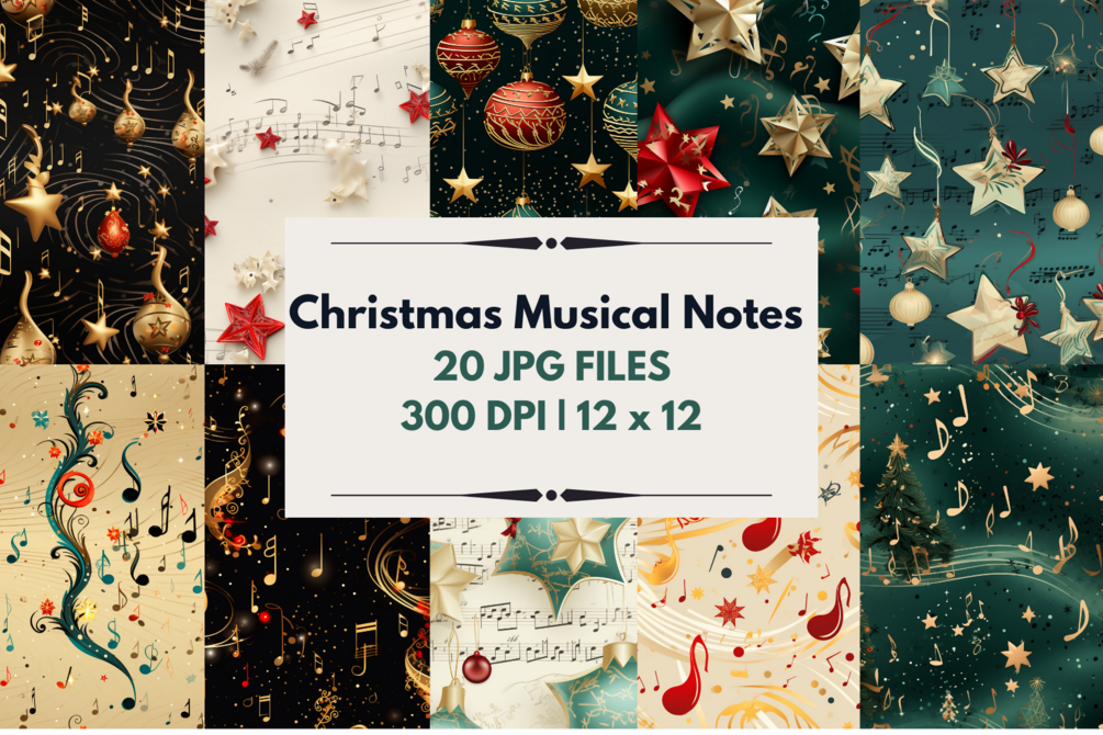 Christmas Musical Notes Vintage 3D Xmas Paper
