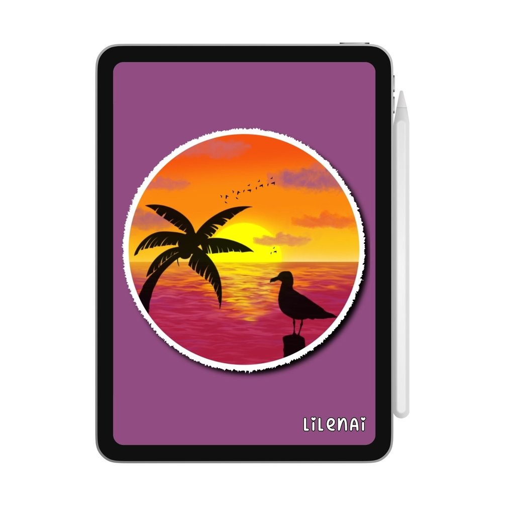 Sea Sunset drawing tutorial in Procreate - Swatches and Brush Set