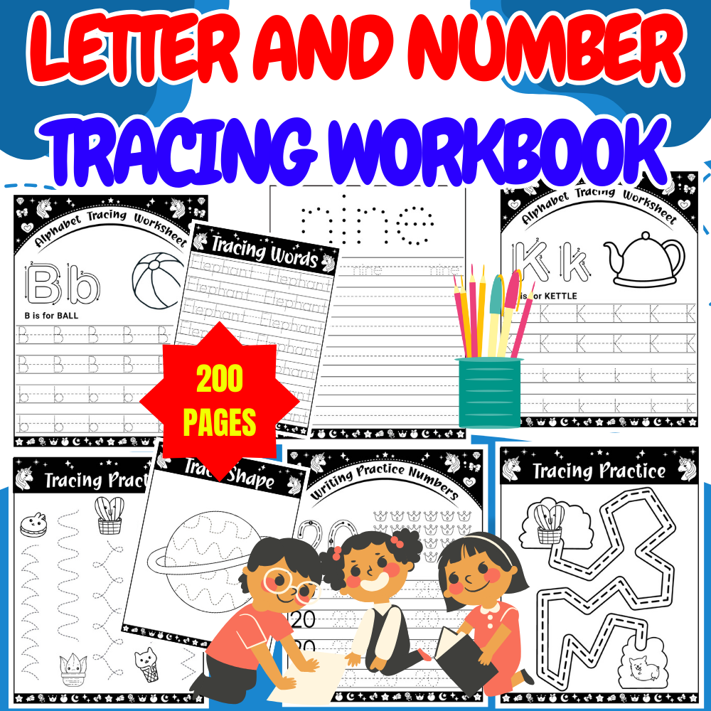 Big Letter, Number, Shape, Tracing Workbook: 200 Activities Pages for Kids