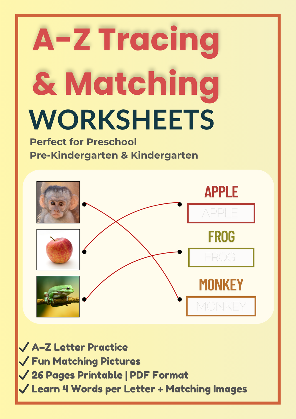 A–Z Alphabet Tracing & Matching Worksheet (26 Pages Printable)