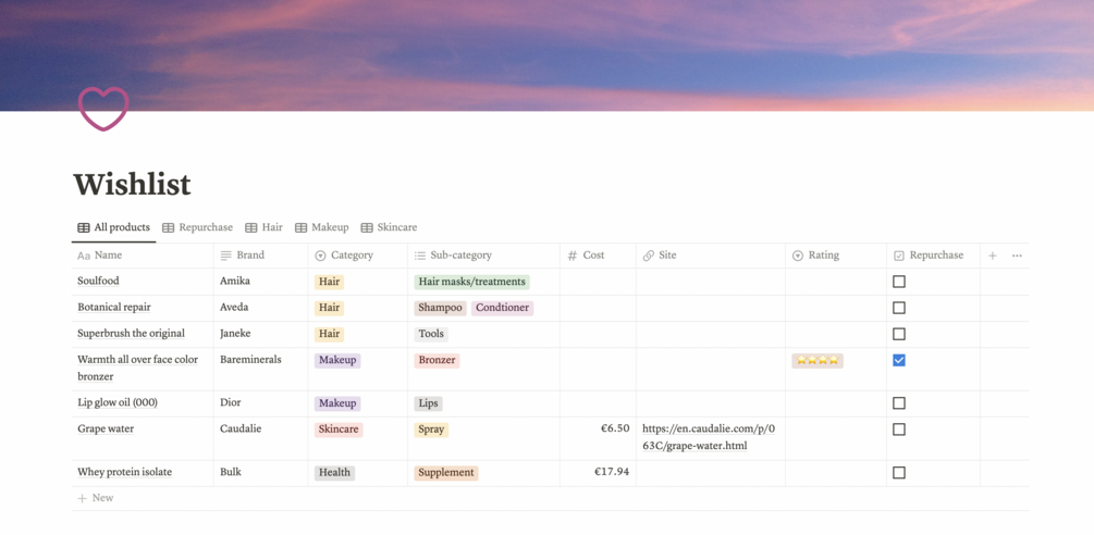 Master Wishlist & Order Tracker Notion Template