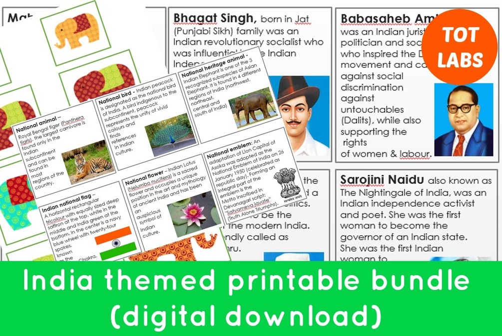 Tot Labs India themed printable bundle