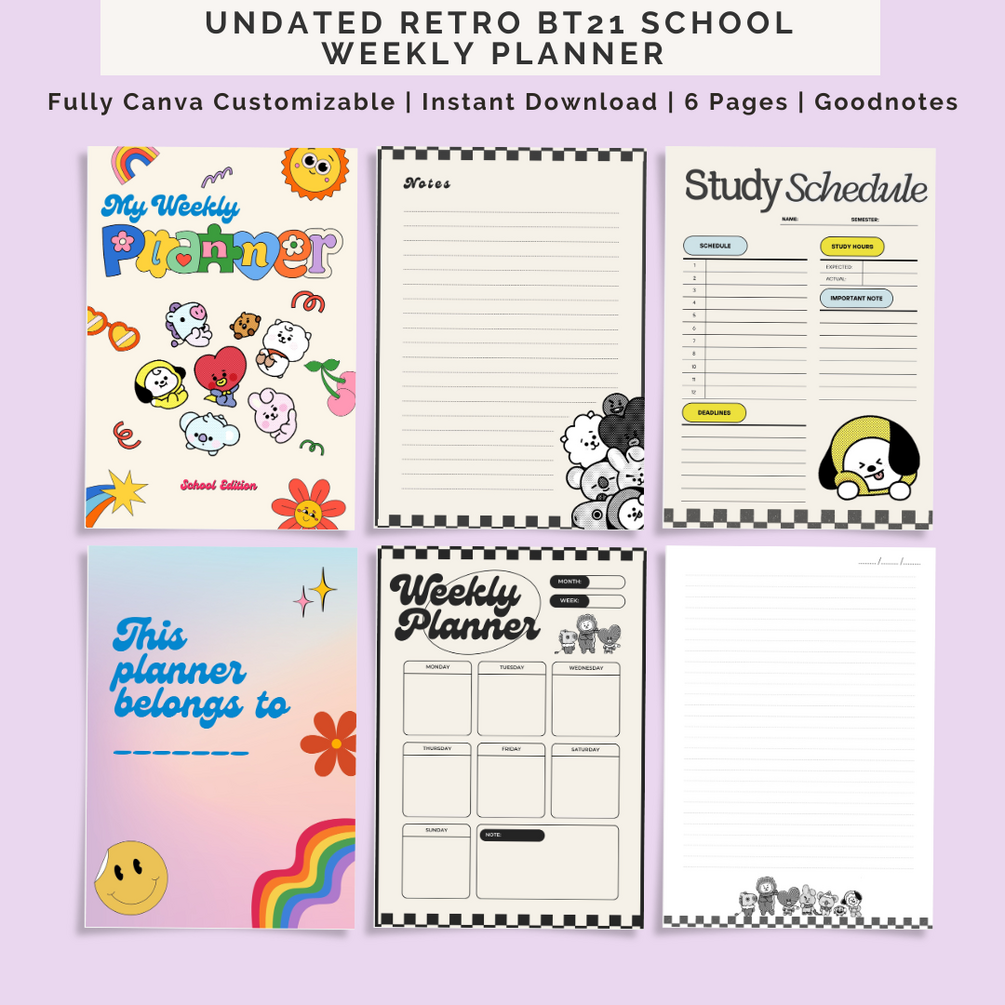 BTS BT21 Retro Weekly School Planner | BTS Stationary | Planner bundle ...