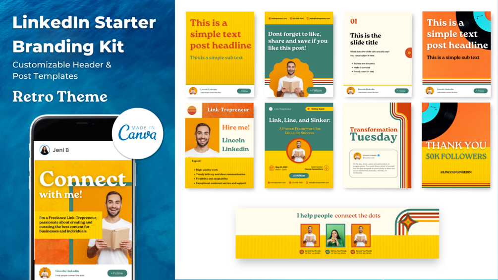LinkedIn Branding Kit (Header and Post Templates) RETRO THEME 💃