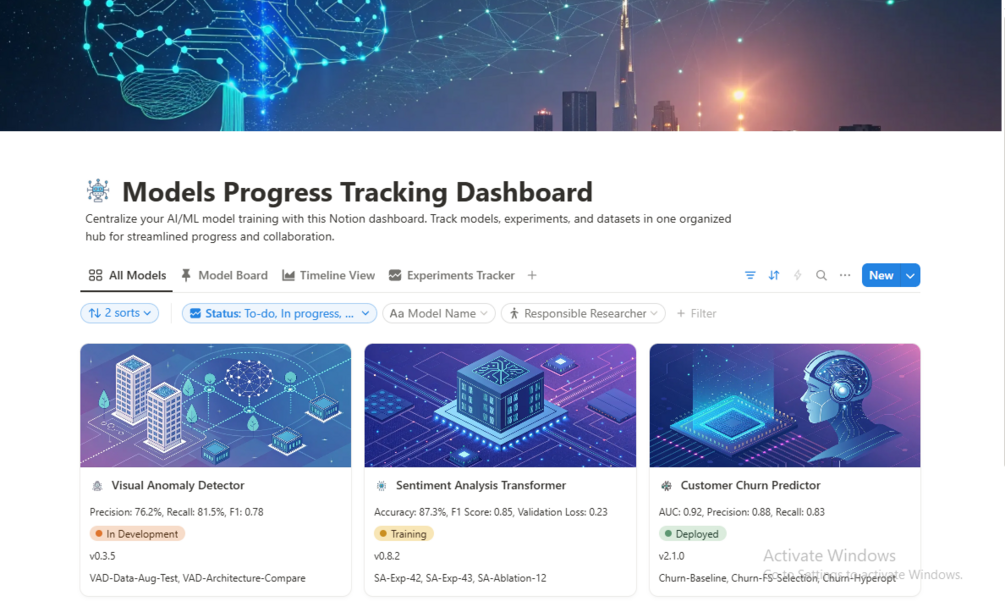 AI Machine Learning Models Training Notion Dashboard