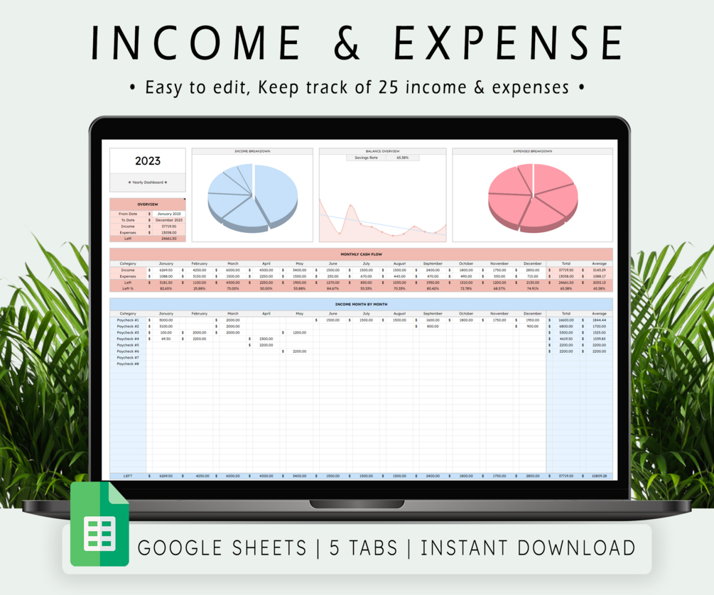 Income and Expense Tracker Spreadsheet Template For Google Sheets ...