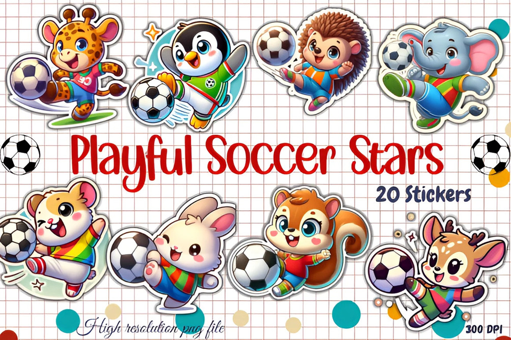⚽🐾 Playful Soccer Stars: 20 Fun Animal Stickers for Kids 🐶🐱🐼
