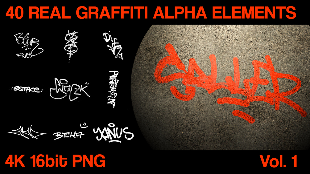 40 Real Graffiti Alpha Elements - 4K 16bit PNG - Vol.1
