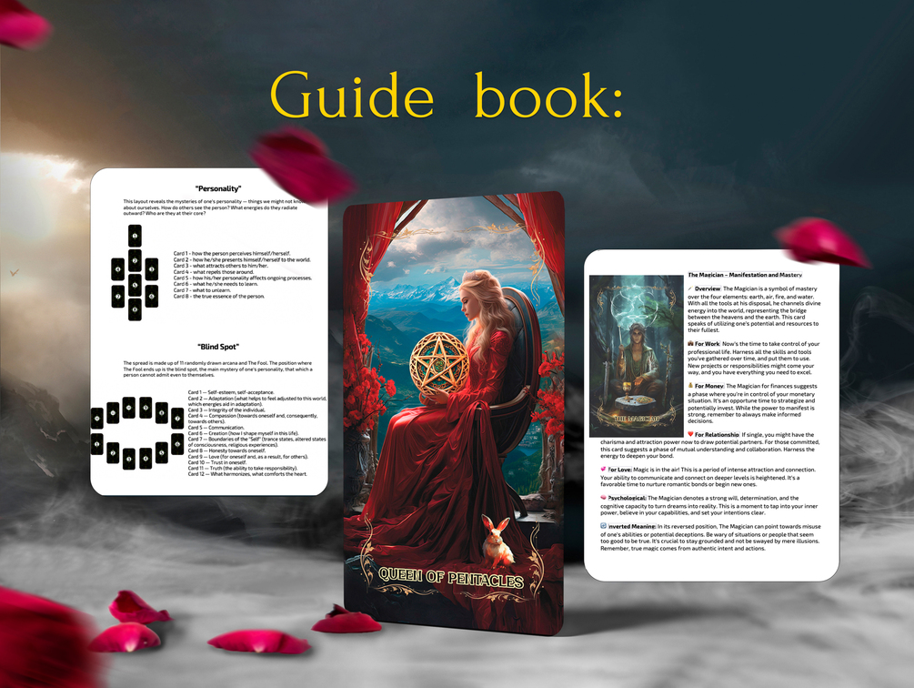 Digital tarot deck pack for beginners printable with golden edges