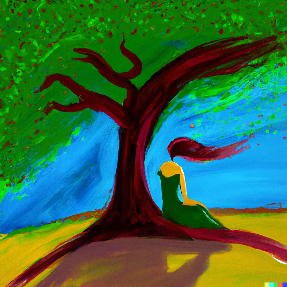 Abstract Image of a women sitting under a tree