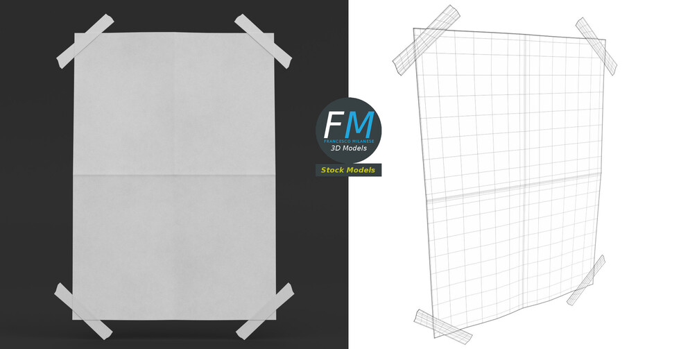 3D MODEL - Poster mockup with sticky tape