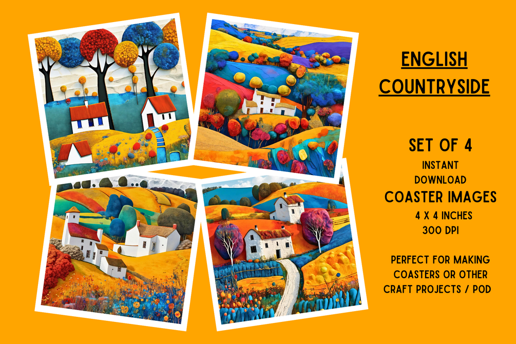 ENGLISH COUNTRYSIDE - Coaster Images - Set of 4 - Instant Download