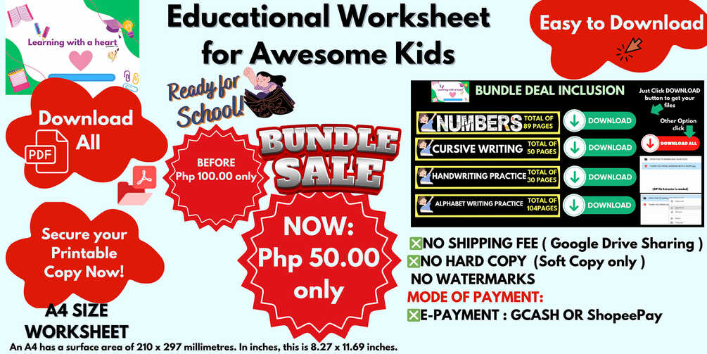 LEARNING WITH A HEART "Educational Worksheet for Awesome Kids"