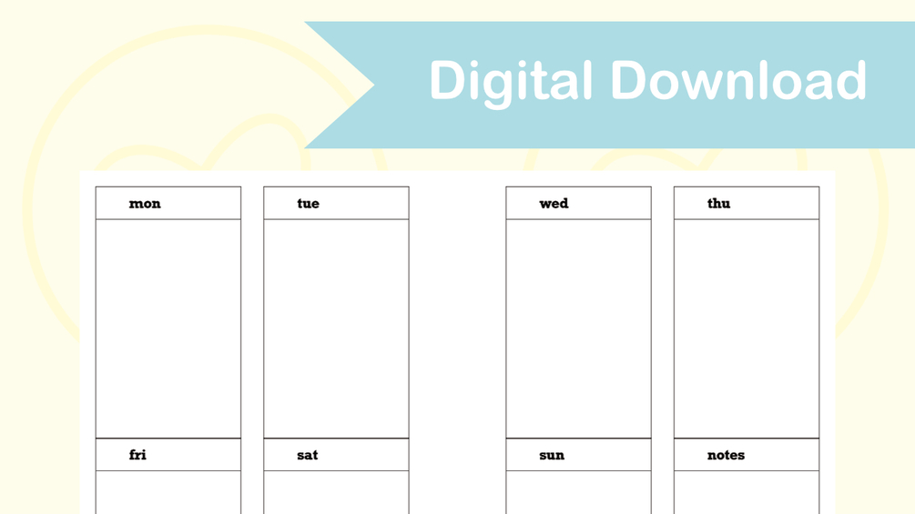Weekly Double-Page Vertical Spread, Blank/Blocks Printable Layout