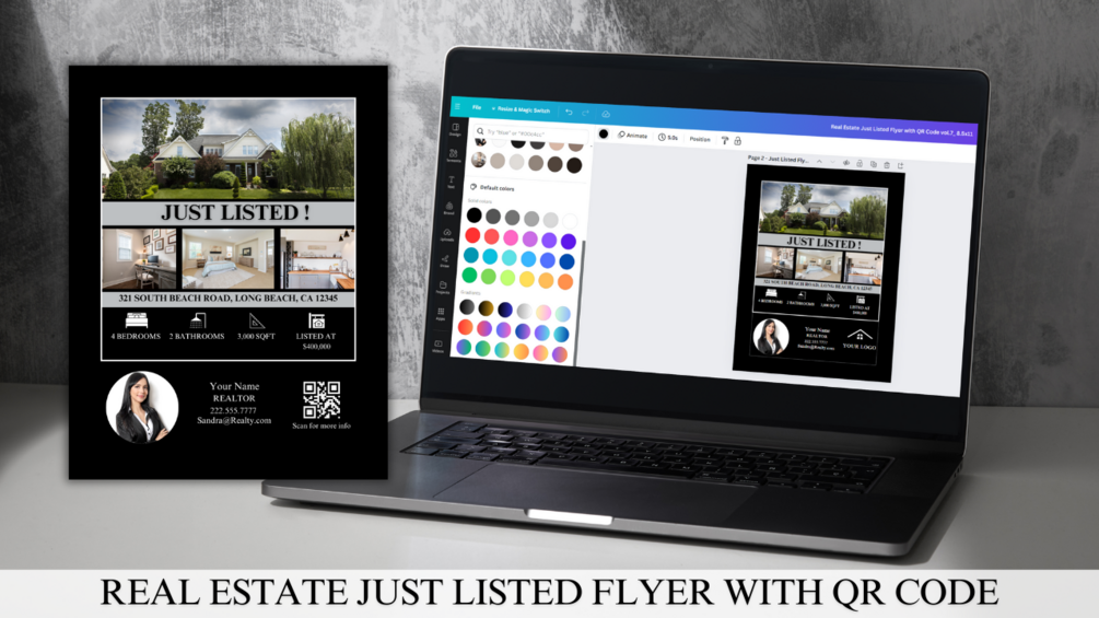 Just Listed Flyer with QR Code | Real Estate Canva Template | For Sale ...