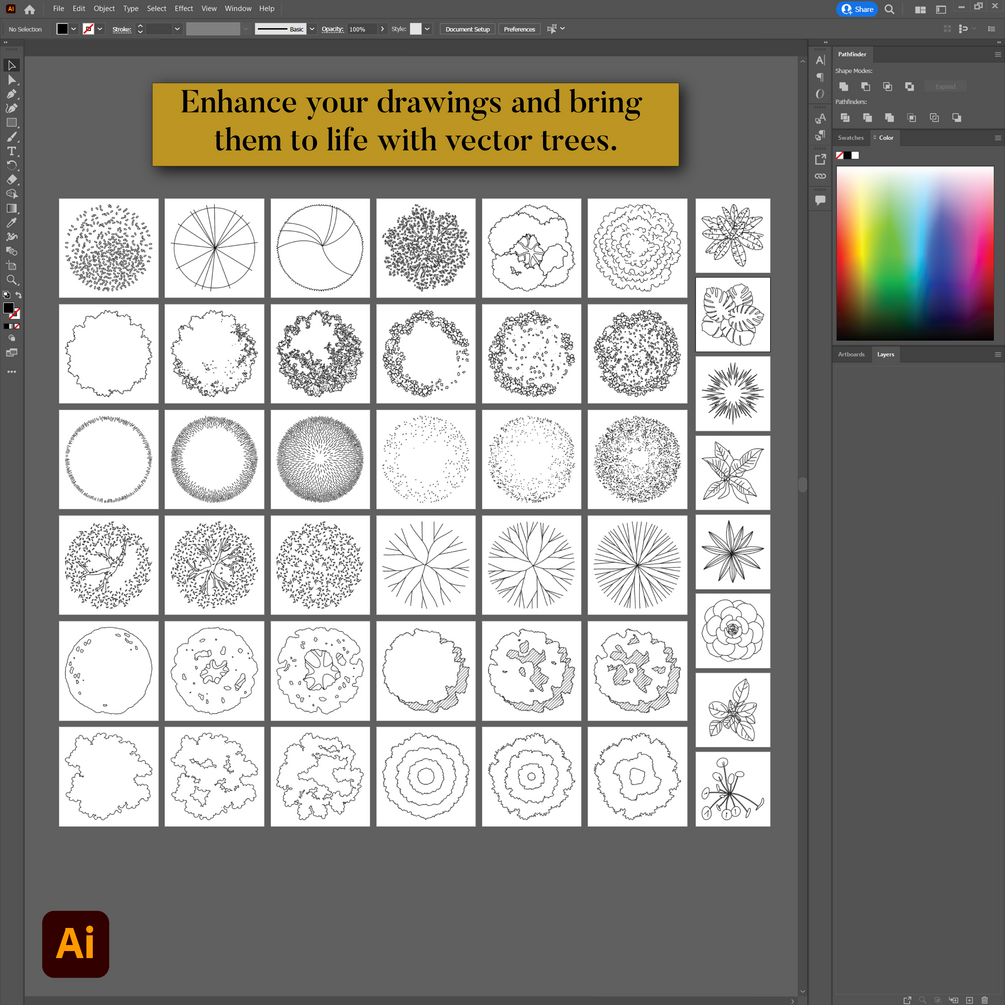 40+ Trees & Plants Line Drawing Pack