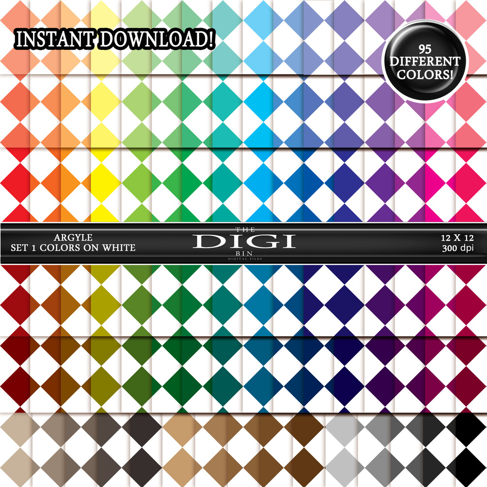 Digital Paper 12X12 Argyle 12x12 Papers Set 1 Colors on White