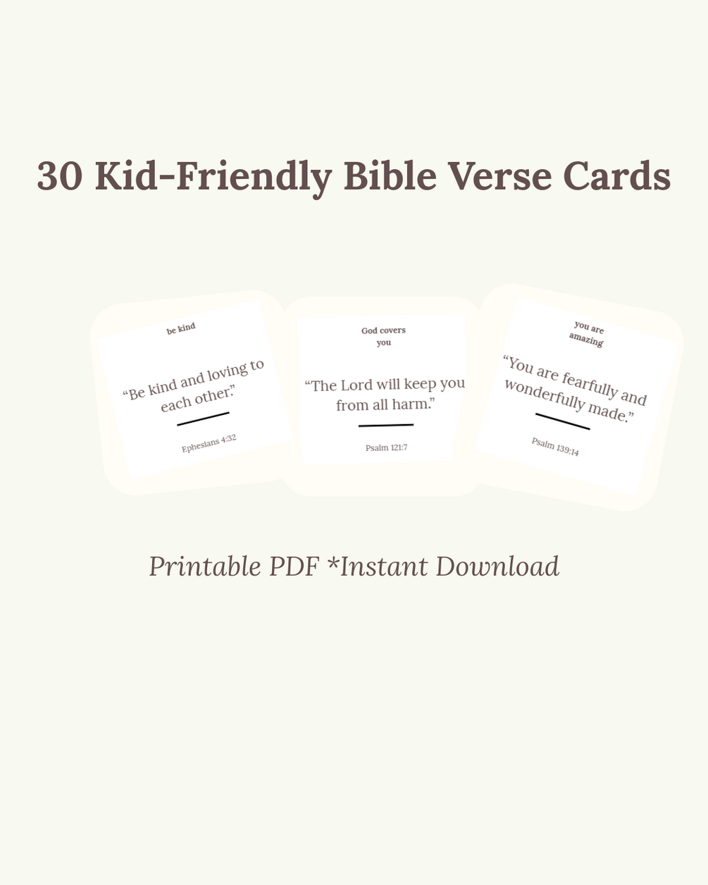 30 Kid-Friendly Bible Verse Cards (Printable PDF)