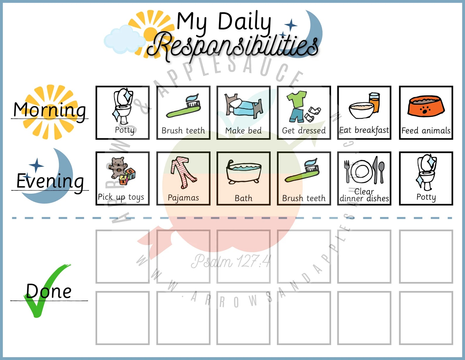 Kids Daily Responsibilities Chart, Printable Daily Routine, Chore Chart ...