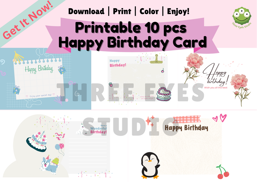 10-Pack Birthday Card Printables – Colorful, Kid-Friendly & Adult-Friendly