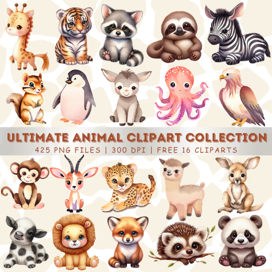 Ultimate Watercolor Animal Clipart Bundle – 425 PNGs | Cute & High ...
