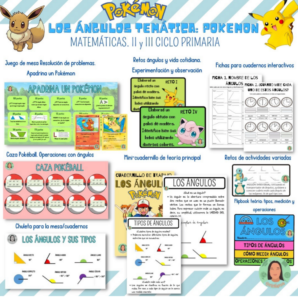 PACK LOS ÁNGULOS CON POKÉMON. MATEMÁTICAS II y III CICLO EP