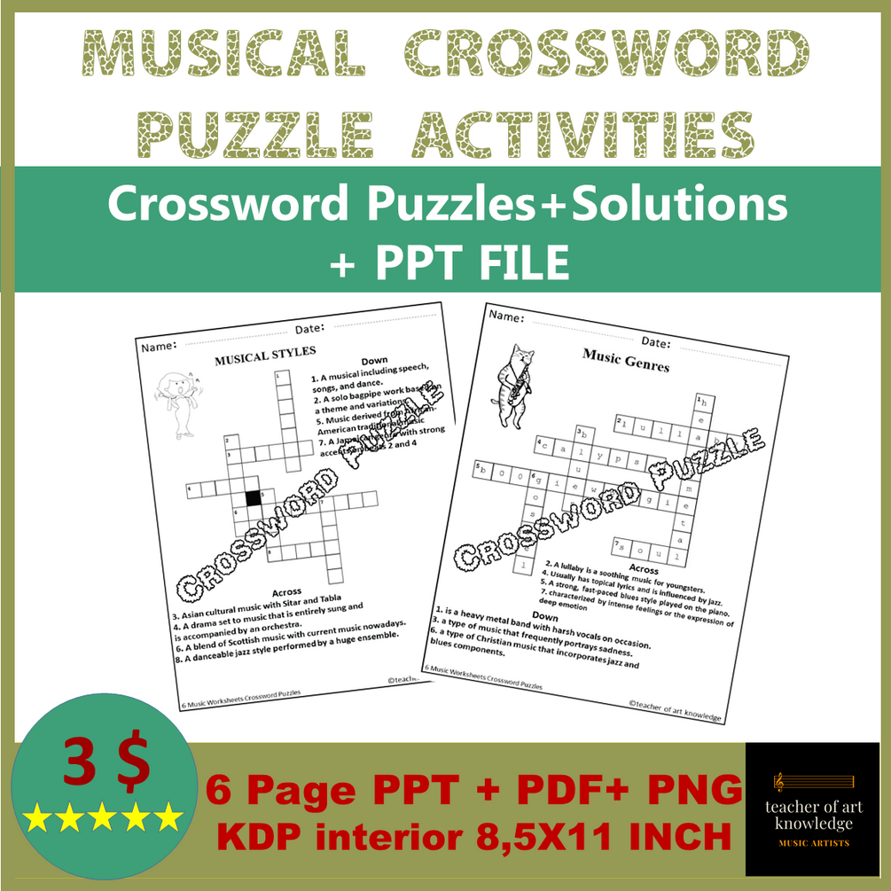 Music Activities Crossword Puzzle KDP interior Templat