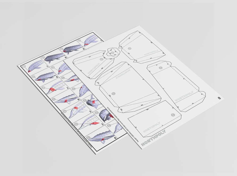 Sturgeon Papercraft, Fish, Pdf, Gurko, Pepakura, Template, 3D Origami ...