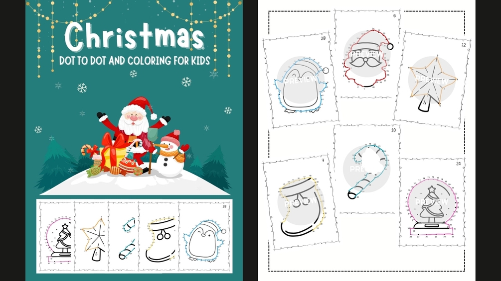 Christmas dot to dot and coloring for kids.