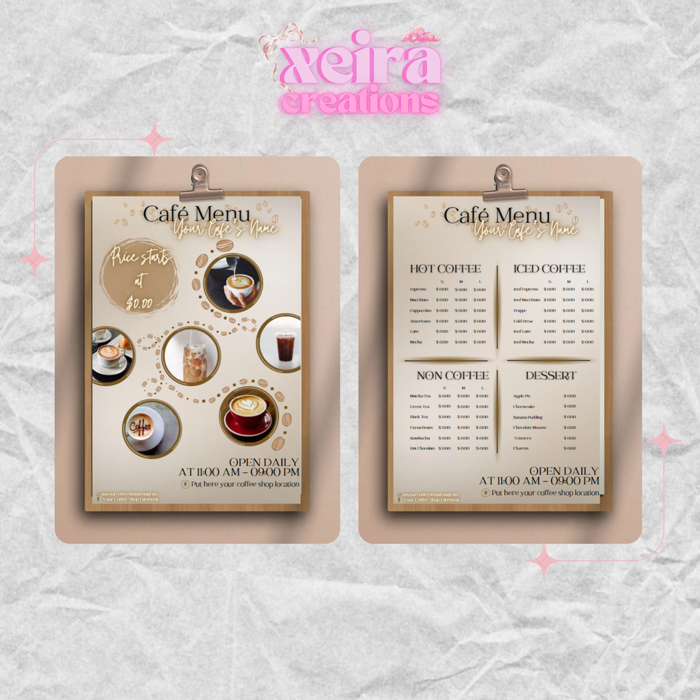 Aesthetic Coffee Menu Template Canva Editable