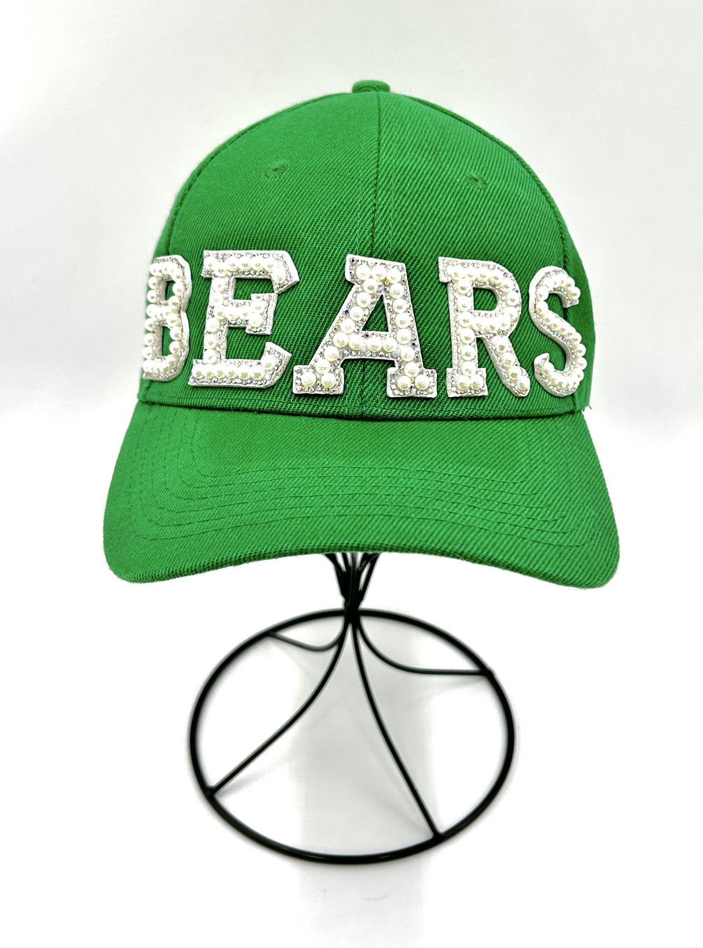 Pearl and Rhinestone Letter Bears Baseball Cap-Green Classic Cap