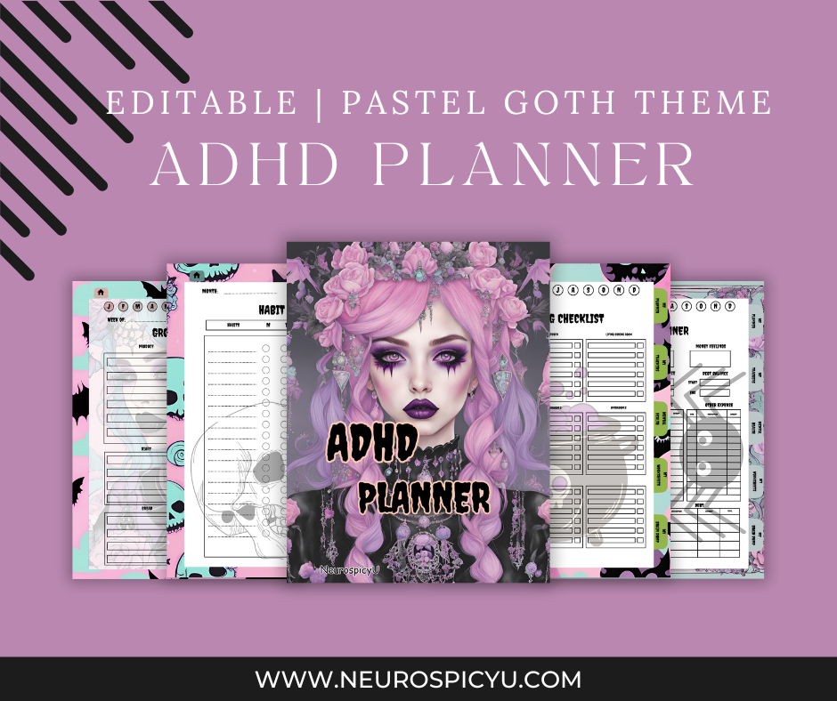 ADHD Pastel Goth Planner: 43-Page Editable Canva Template for ...