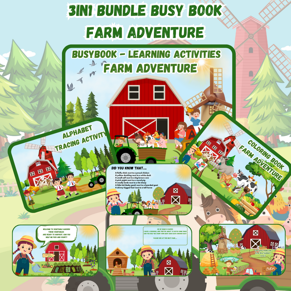 67 PAGES 3-in-1 Farm Adventure Busy Book Bundle_ Editable and Ready to ...