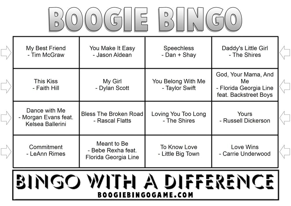 Boogie Bingo - Game 55 (Country Wedding) - (50 - 200 Tickets)