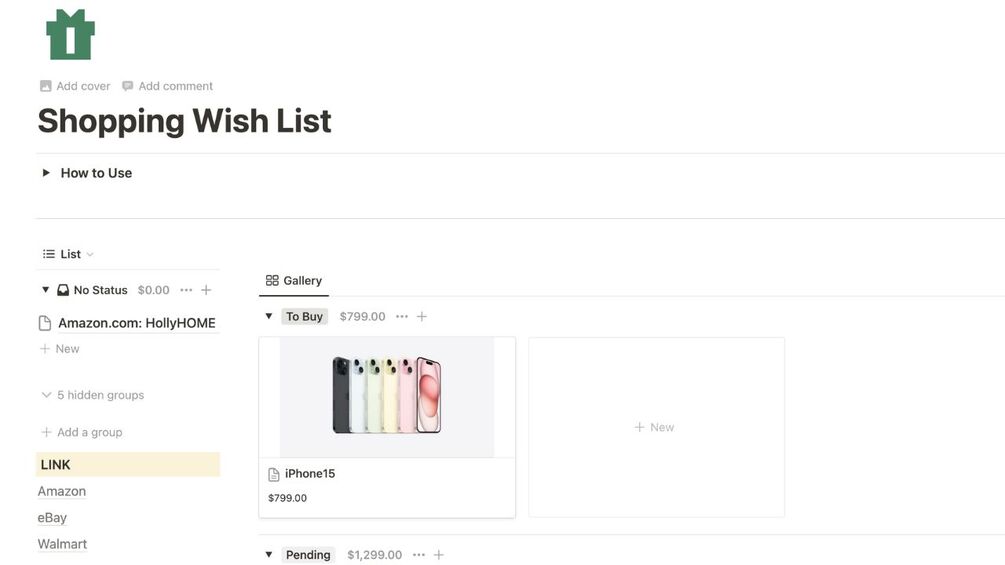 Notion Shopping Wish List Template