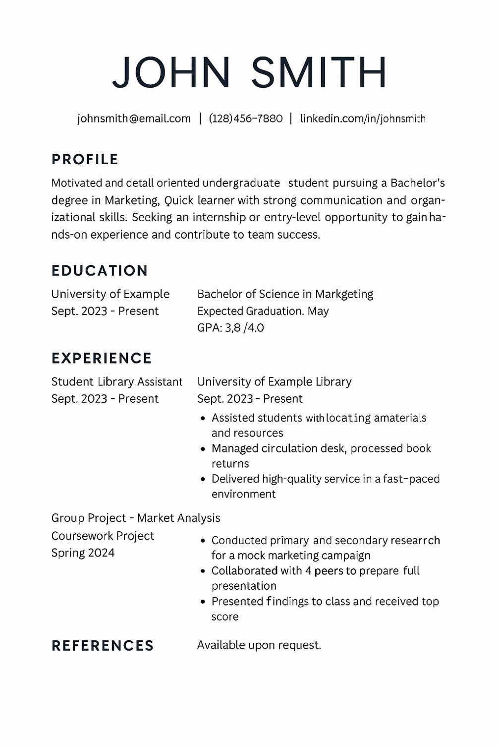 Student Resume Template – Clean & Modern CV for Canva (Marketing Major ...